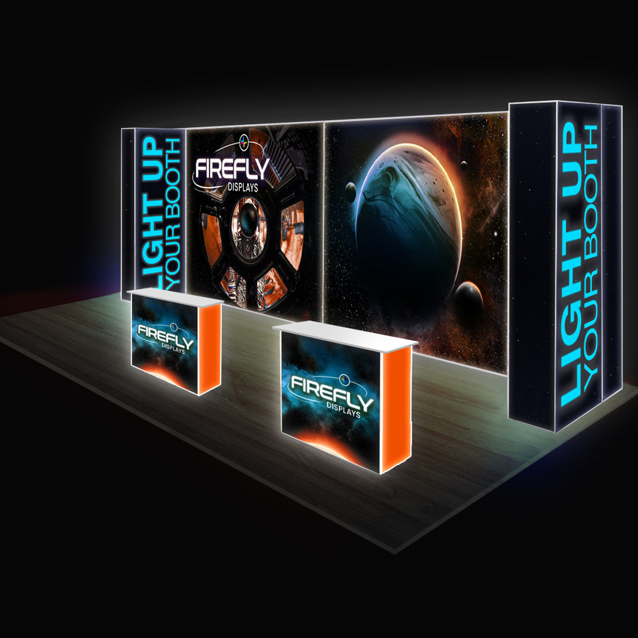 Firefly 20ft. Backlit Trade Show Wall + Pillars – Fantastic Displays